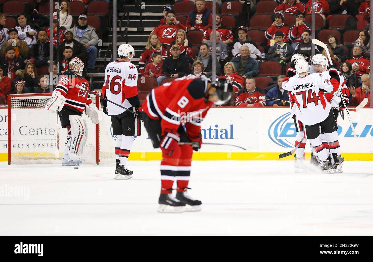 Ottawa Senators players, right, celebrate a goal by Curtis Lazar on New ...