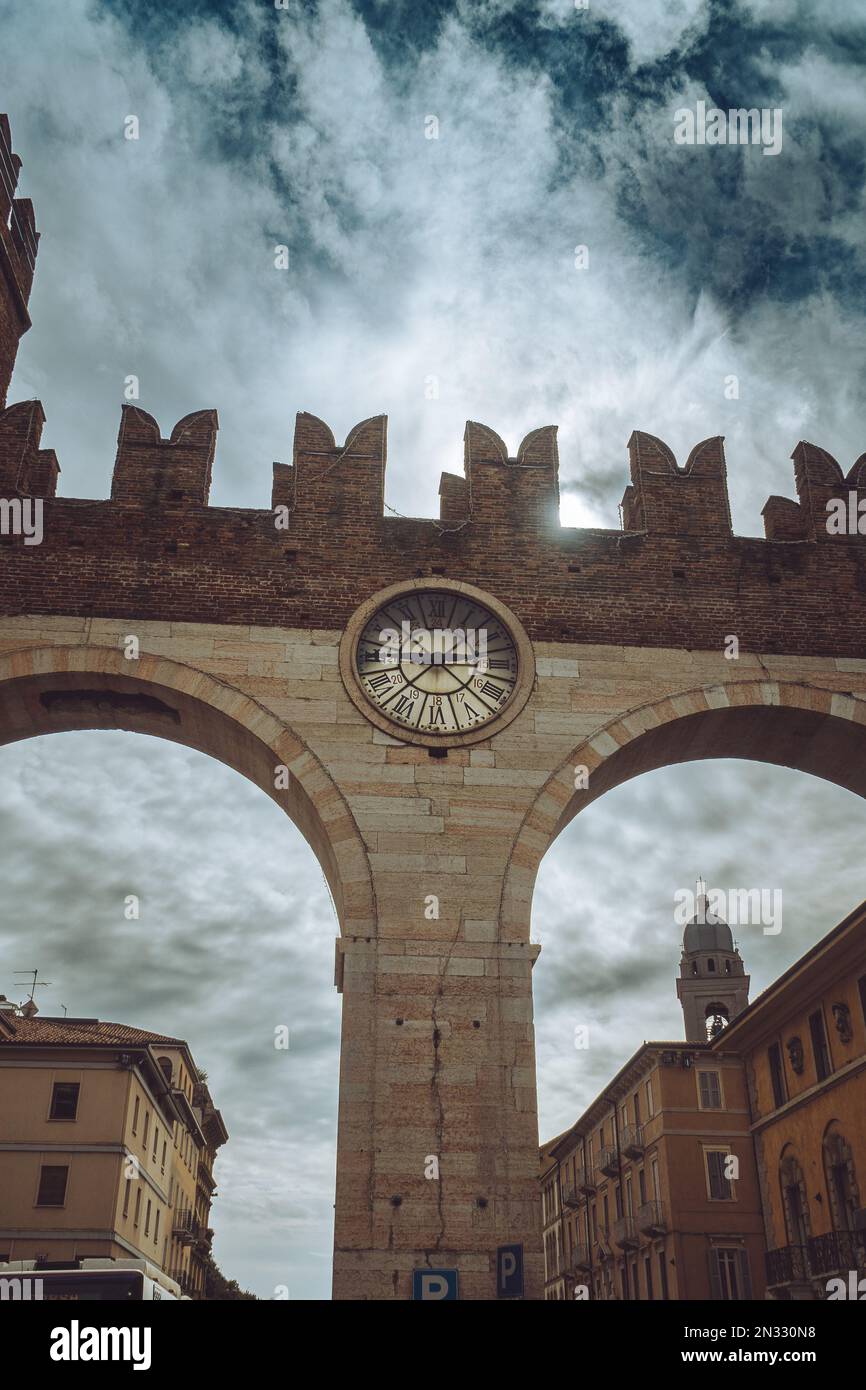Medieval Clock Wall Bridge in Verona Italy Stock Photo - Alamy