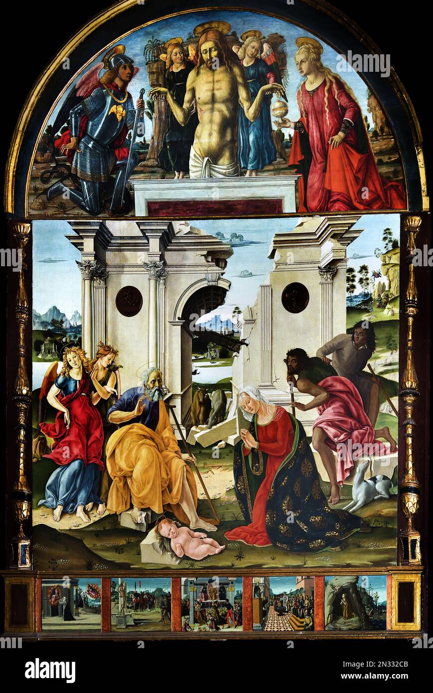 Nativity - Adoration of the Child 1490-95 239 x 209 cm by FRANCESCO DI ...