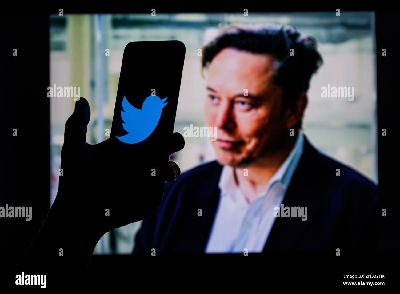Vilnius, Lithuania - 2023 February 6: Elon Musk twitter account on mobile phone screen. Twitter ...