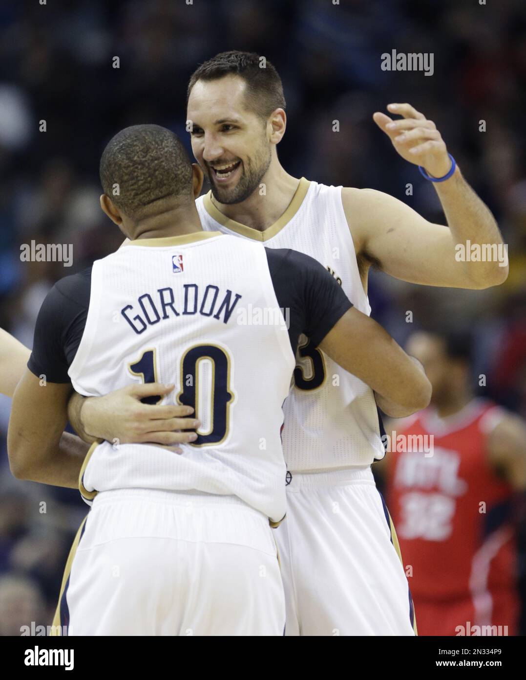 New Orleans Pelicans forward Ryan Anderson celebrates with guard Eric ...