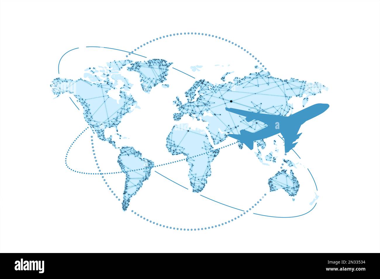 Airplane flying around world on white background, illustration Stock ...