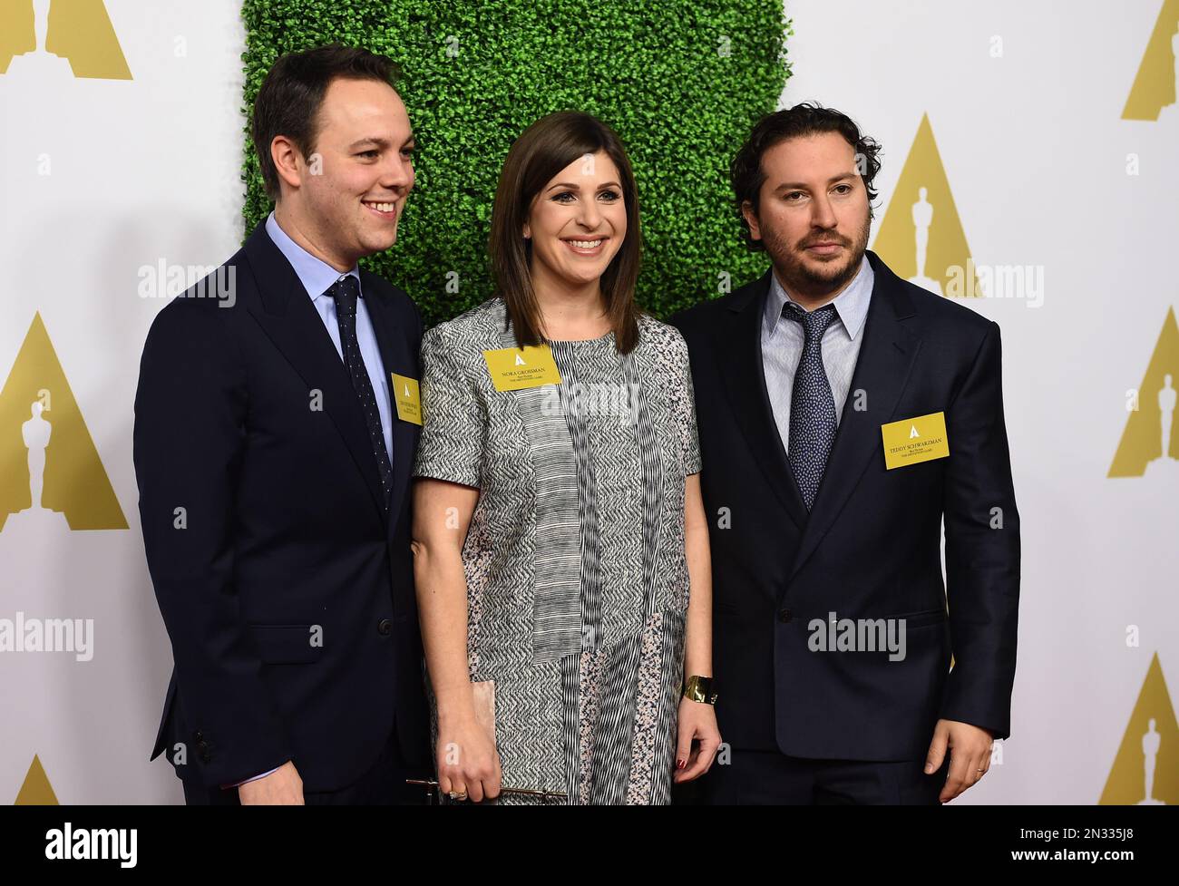 From left, Ido Ostrowsky, Nora Grossman and Teddy Schwarzman arrive at ...