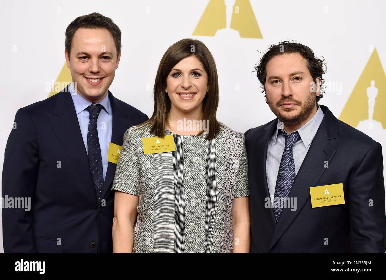 From left, Ido Ostrowsky, Nora Grossman and Teddy Schwarzman arrive at ...