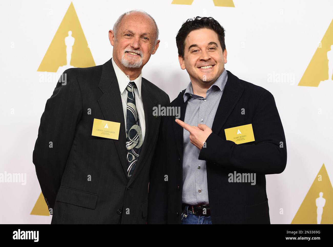 Gregg Landaker, left, and Gary Rizzo arrive at the 87th Academy Awards ...