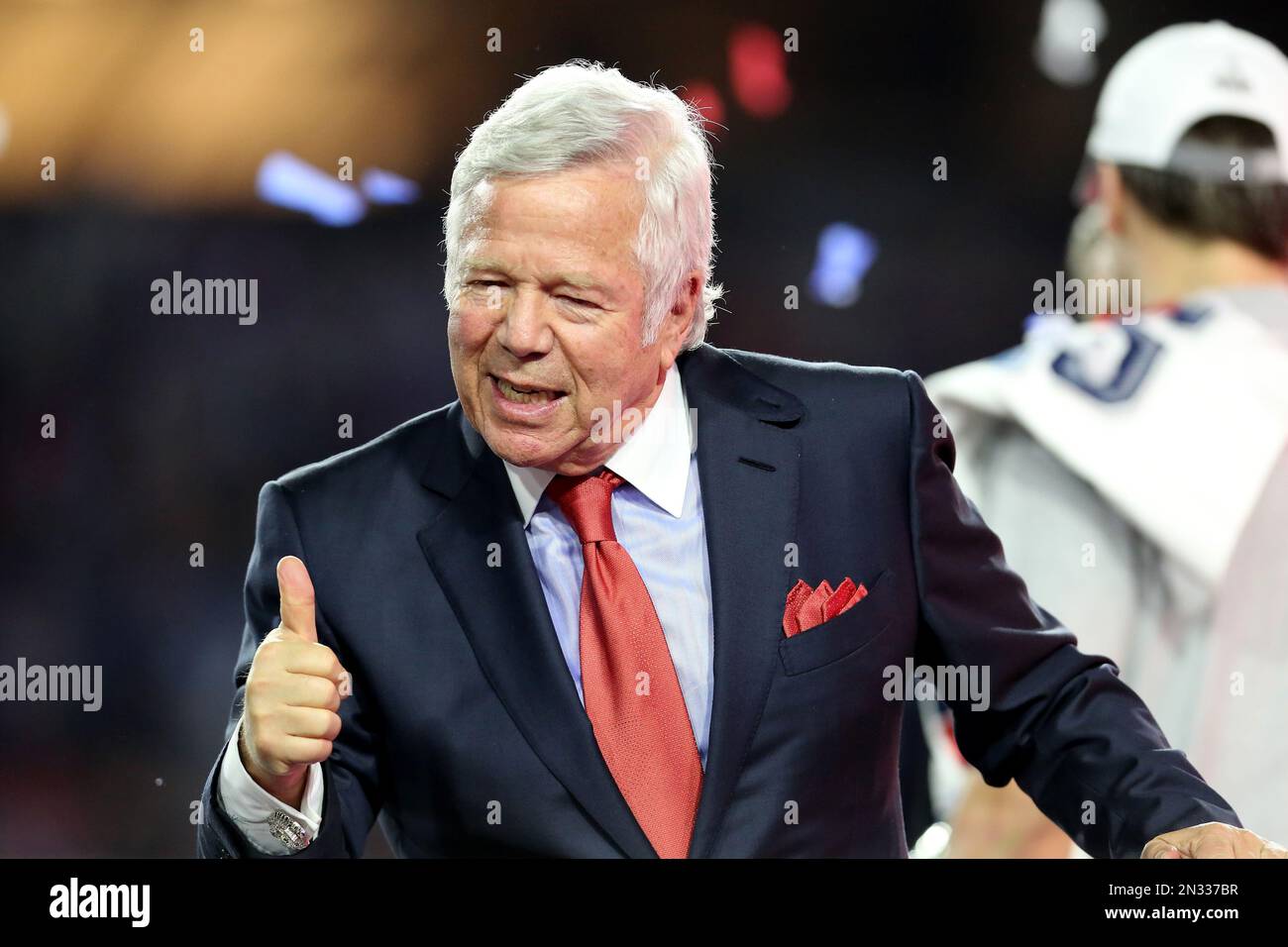 New England Patriots owner Robert Kraft celebrates after a win against ...