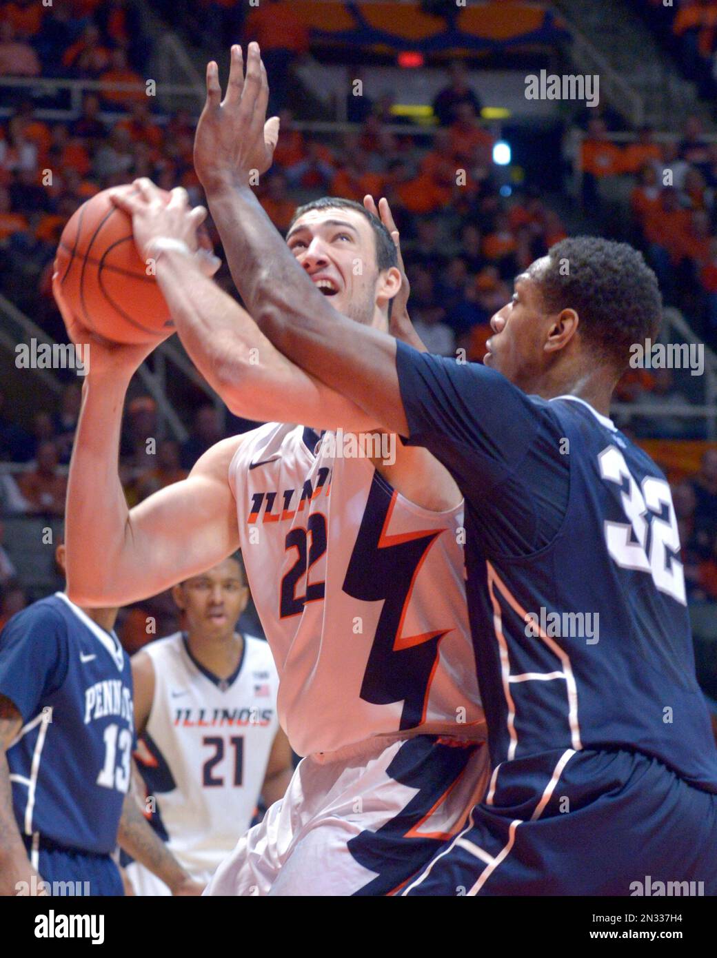 Illinois' center Maverick Morgan (22) and Penn State's center Jordan ...