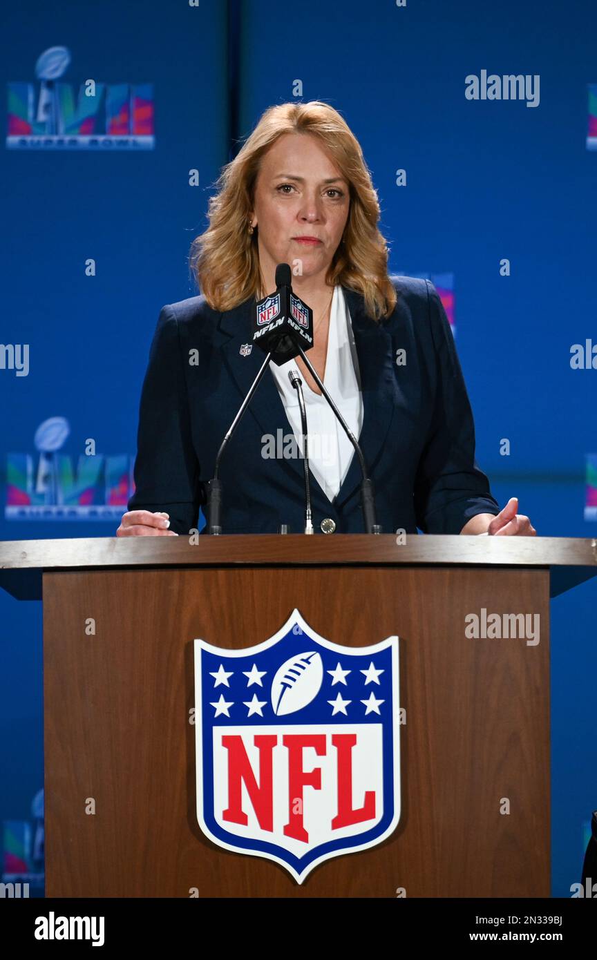 Cathy Lanier, Chief Security Officer, NFL, speaks during the Super Bowl ...