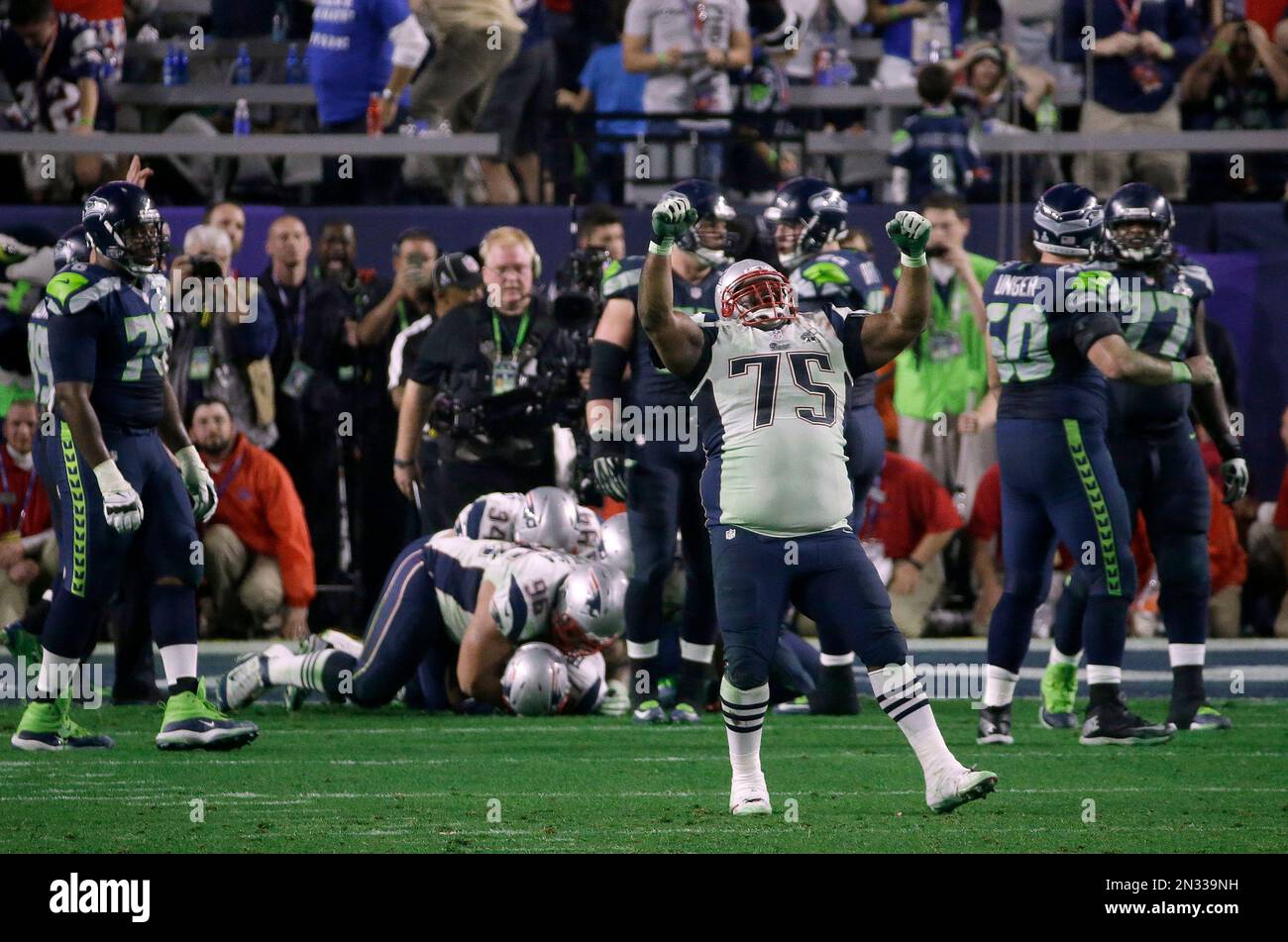 New England Patriots defensive tackle Vince Wilfork (75) celebrates ...