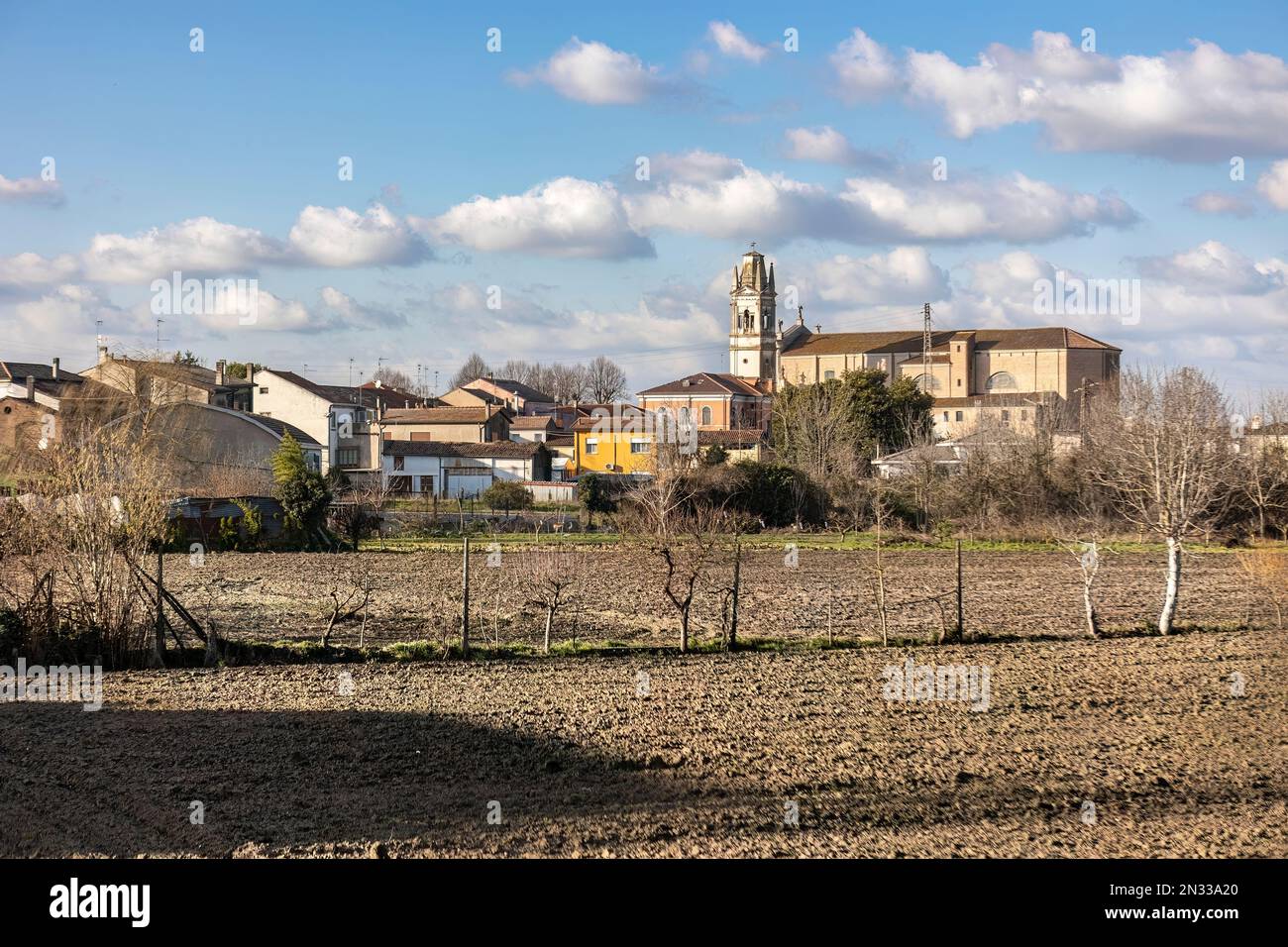 A breathtaking view of a quaint countryside village in the Po Valley ...