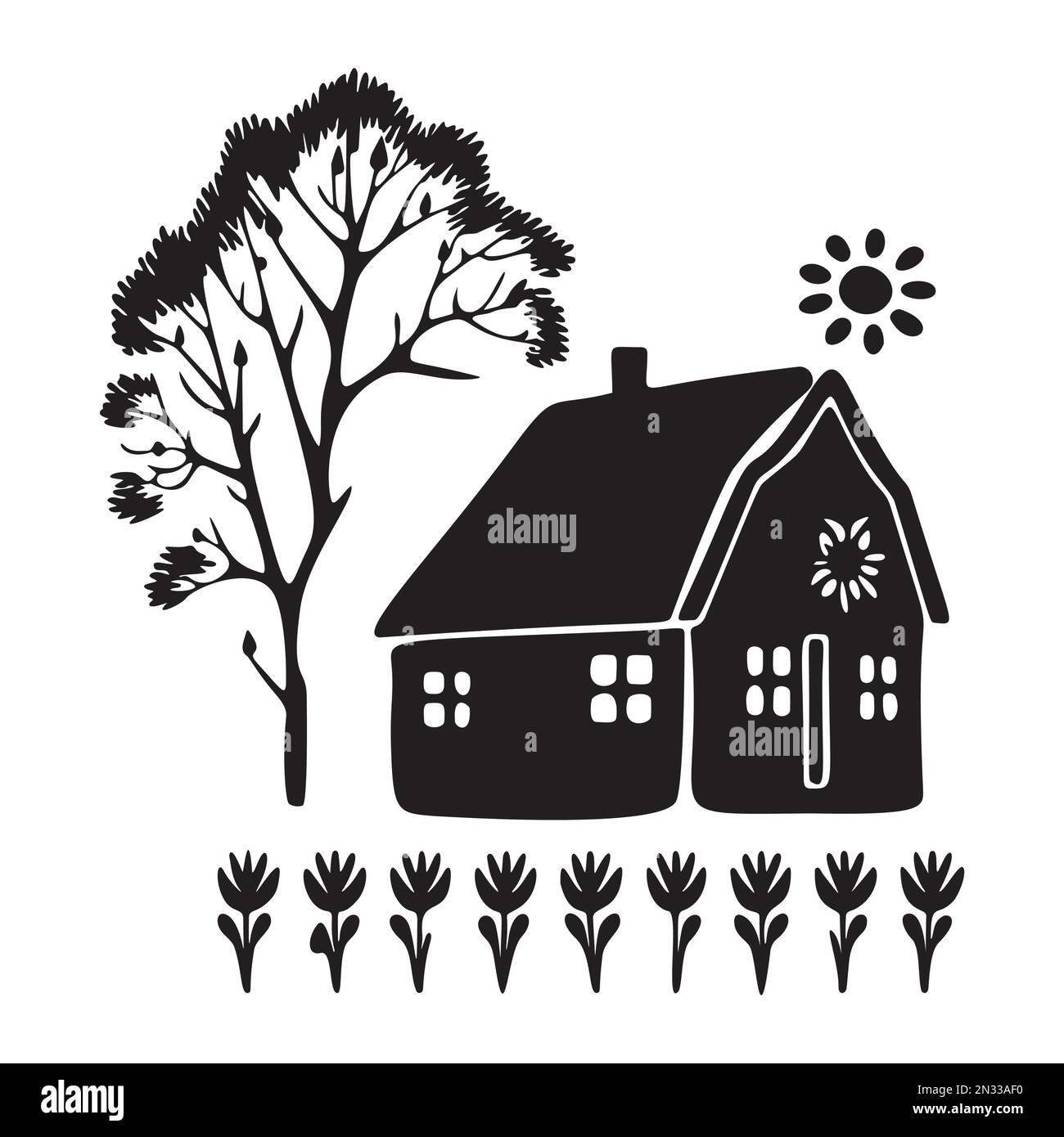 Cute rustic cottage motif in homestead vintage style. Vector ...