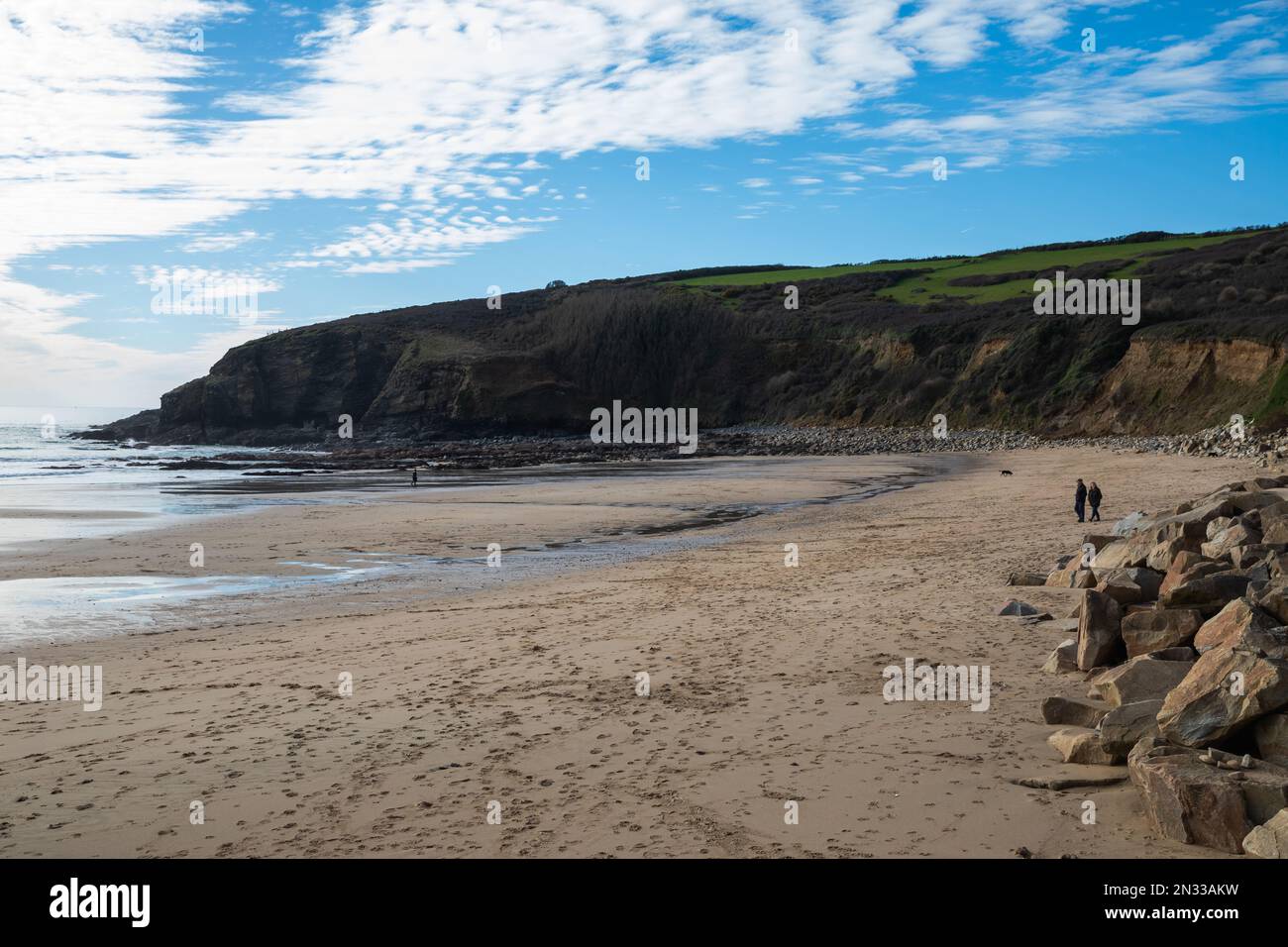 Praa Sands,Cornwall,7th February 2023,There was a glorious sunshine with a mackerel sky over ...