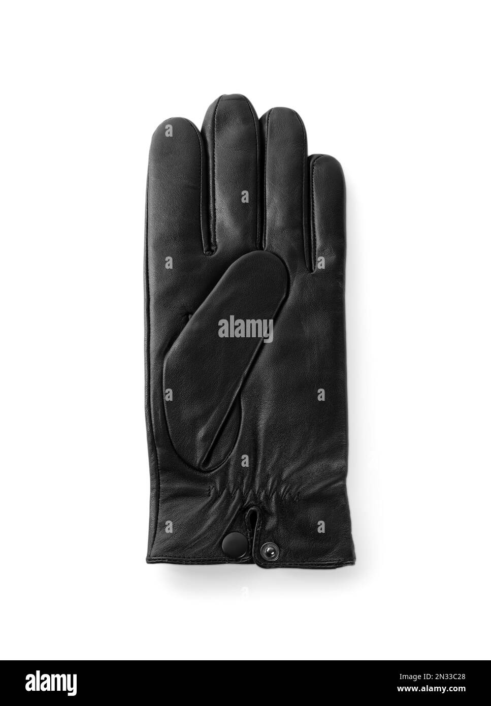 Stylish black leather glove on white background, top view Stock Photo ...