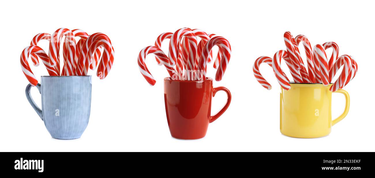 Set of Christmas candy canes on white background. Banner design Stock ...