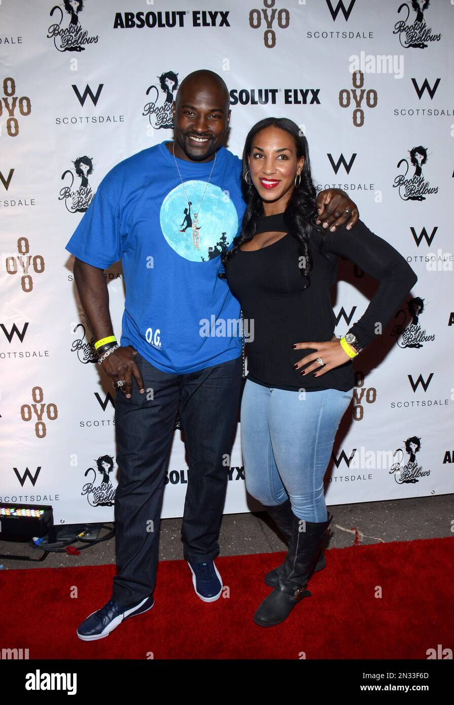 Marcellus Wiley and Anne Marie Wiley arrive at the Pop Up Boosty Bellows at W Scottsdale hosted ...