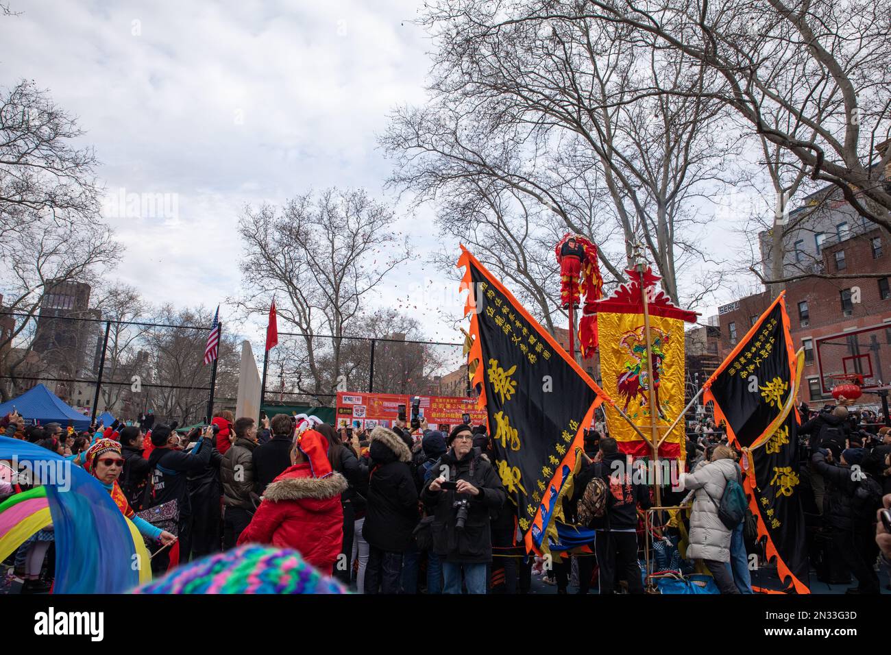 A beautiful shot of people during Chinese New Year Firecracker Ceremony ...