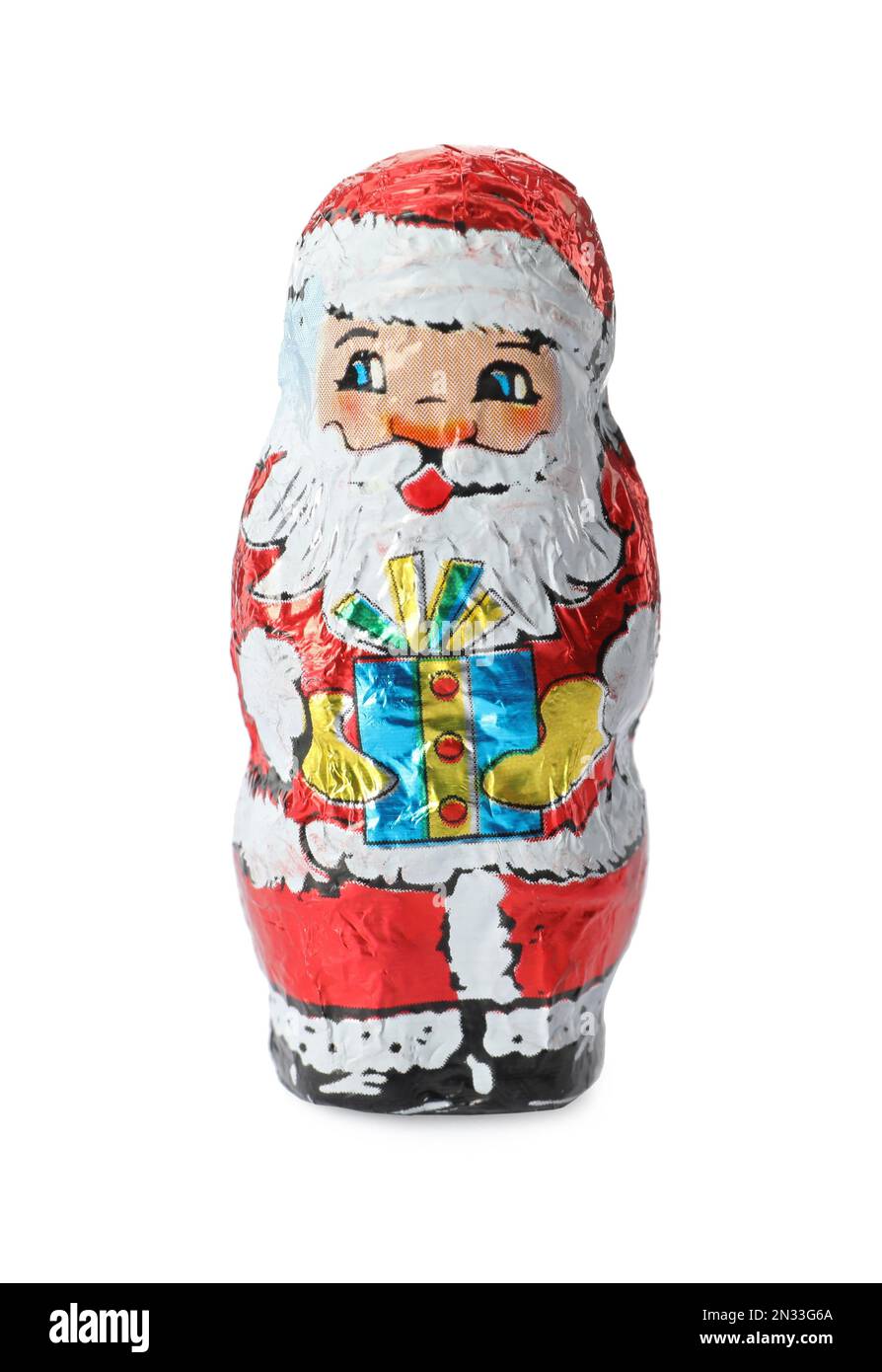 Chocolate candy in foil wrapper with Santa Claus image isolated on ...