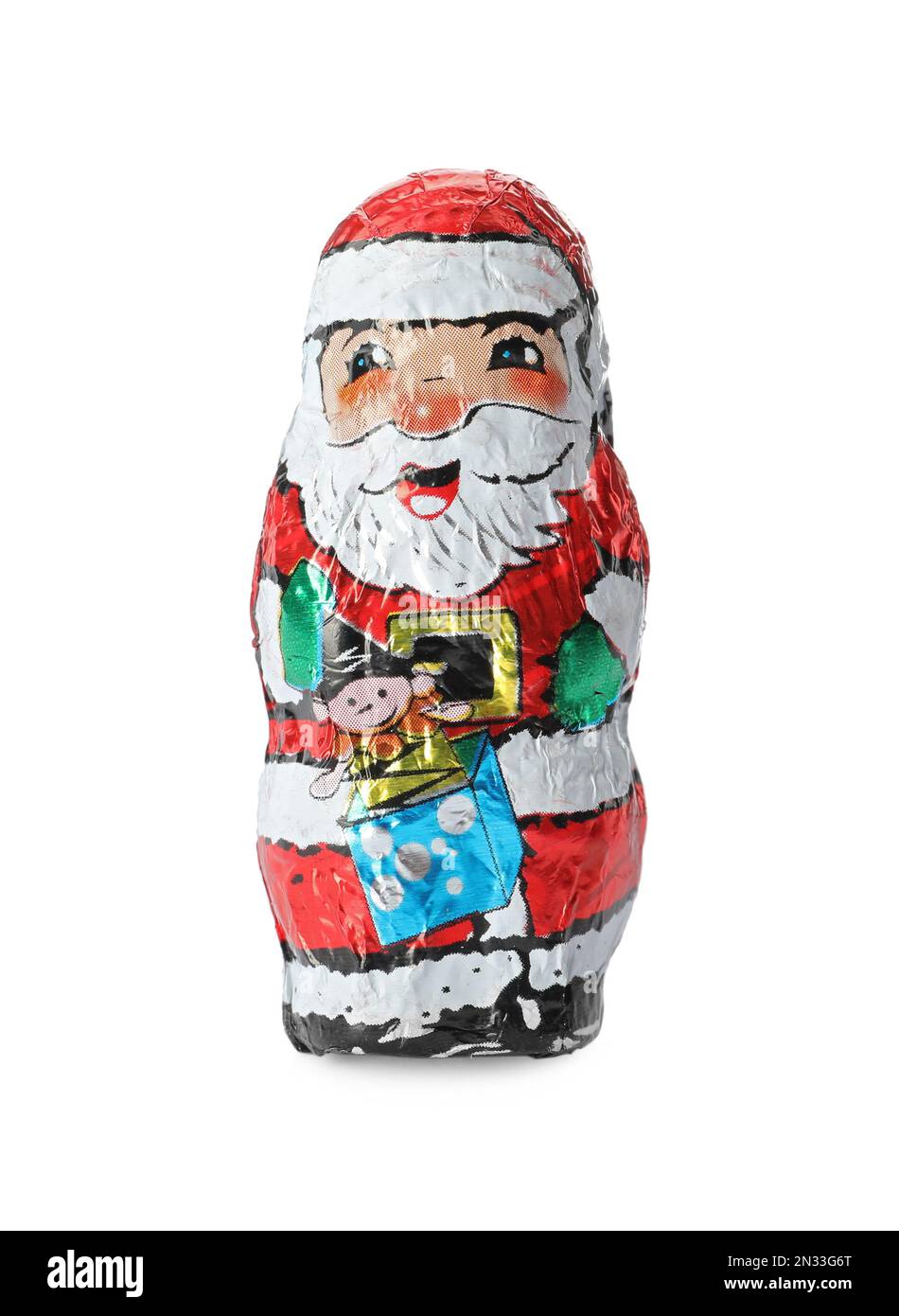 Chocolate candy in foil wrapper with Santa Claus image isolated on ...