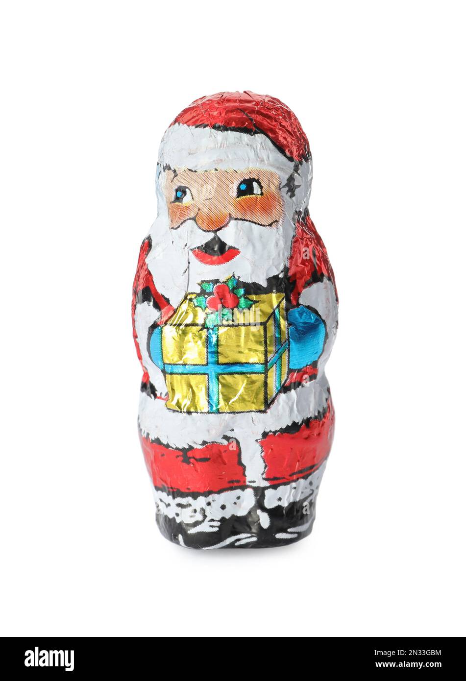 Chocolate candy in foil wrapper with Santa Claus image isolated on ...