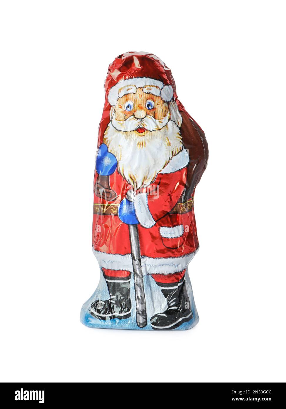 Chocolate Santa Claus candy in foil wrapper isolated on white Stock ...
