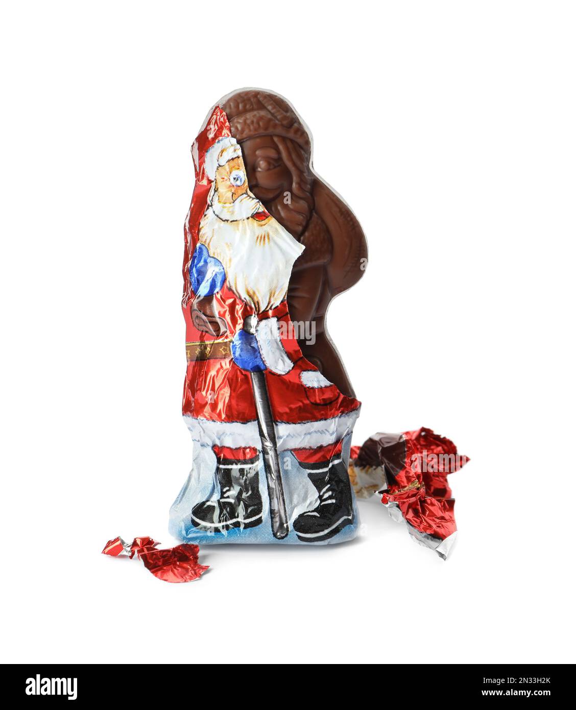 Sweet chocolate Santa Claus candy in slightly open foil wrapper ...