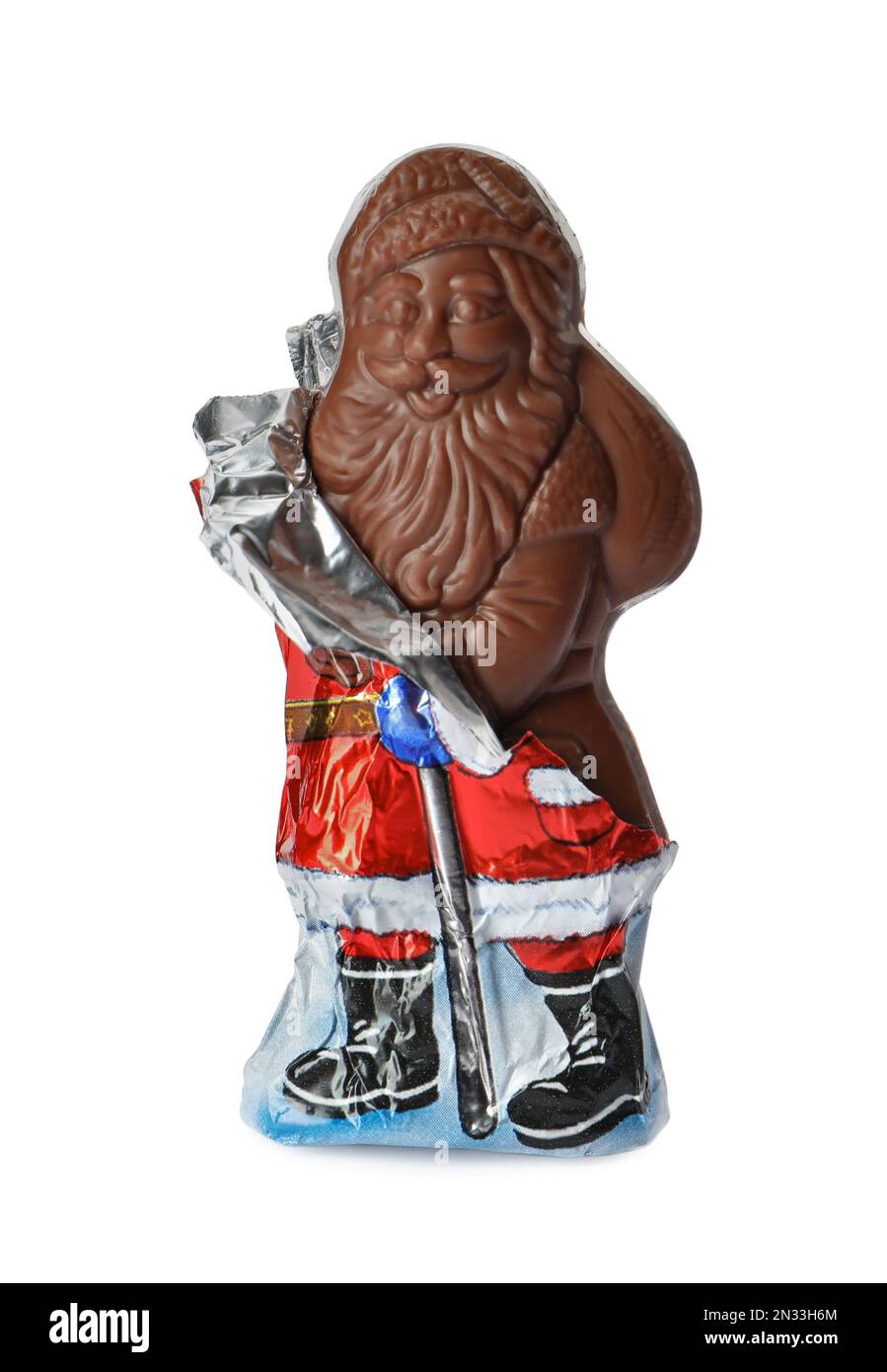 Sweet chocolate Santa Claus candy in slightly open foil wrapper ...