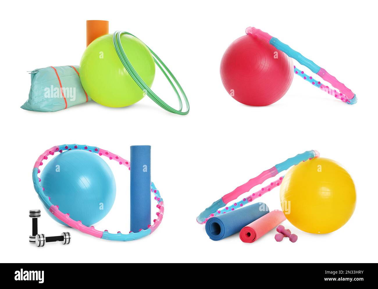 Set of hula hoops and other sports equipment isolated on white Stock ...