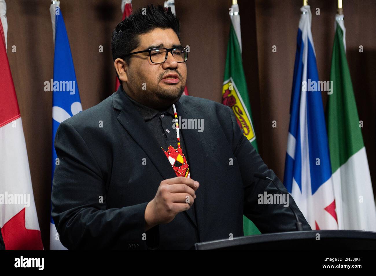 Chief Gaius Wesley of Kaschechwan First Nation speaks during a press ...