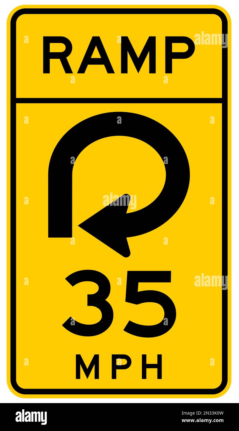 Combination loop curve ramp speed warning sign Stock Photo - Alamy