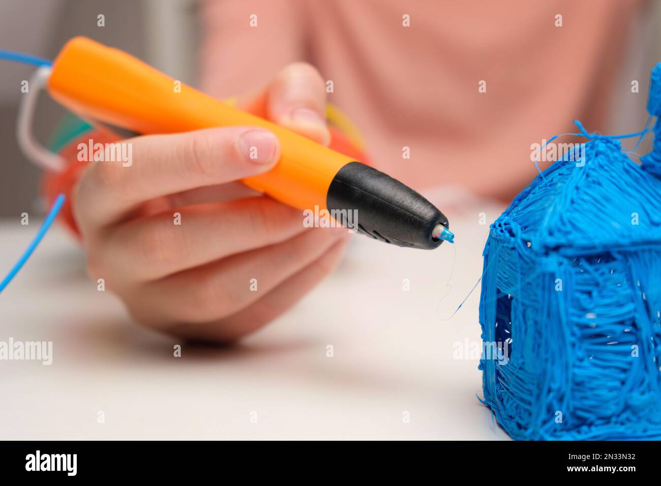 Teen Girl Using 3d Pen. Printing with Colored Plastic Wire Filament ...