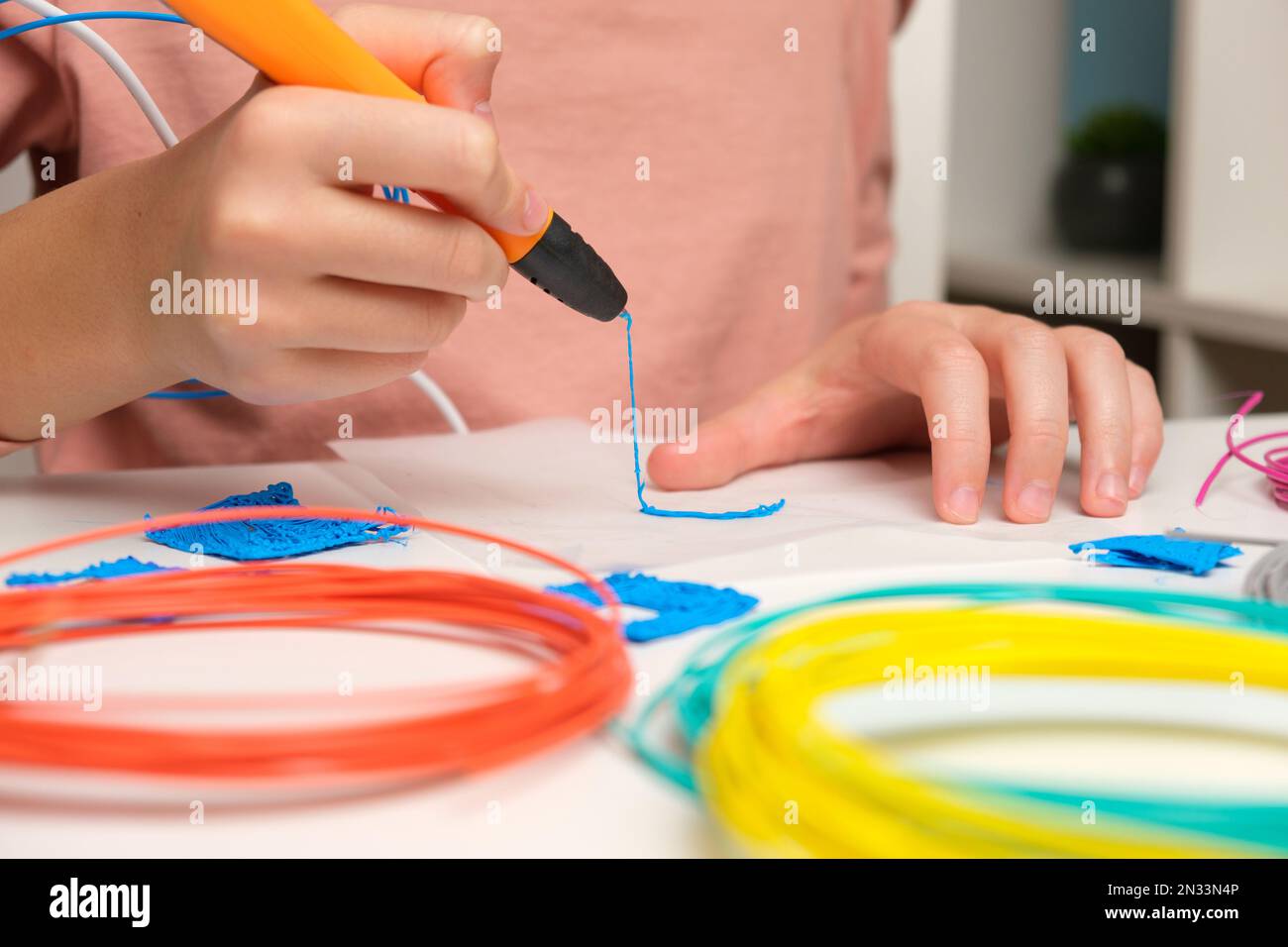 Teen Girl Using 3d Pen. Printing with Colored Plastic Wire Filament ...