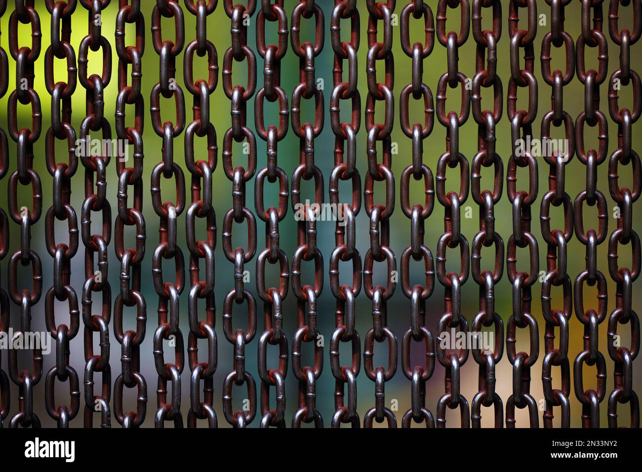 Background of metal chains, old used chain. Metal curtain on the ...