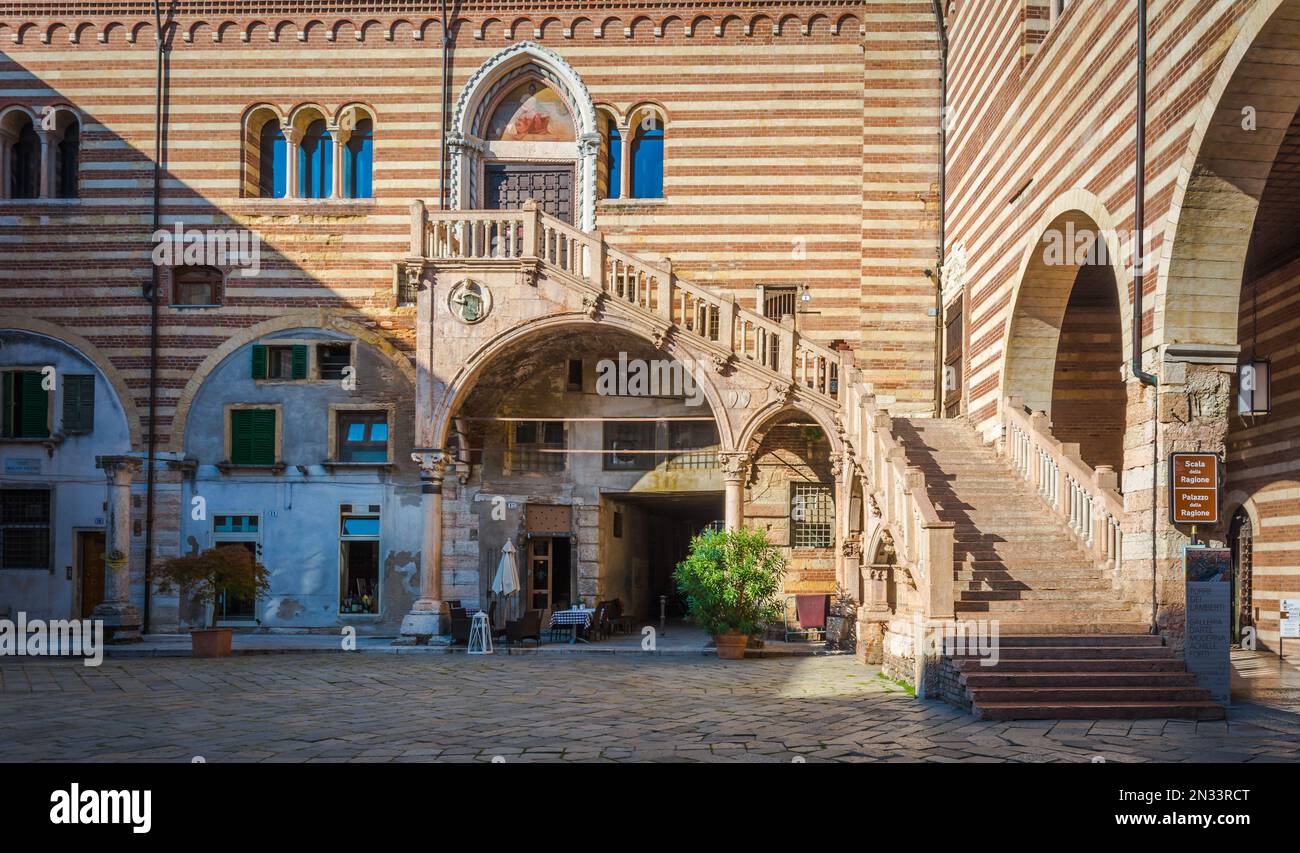 Gothic staircase of Palace of Reason (Palazzo della Ragione), historic ...