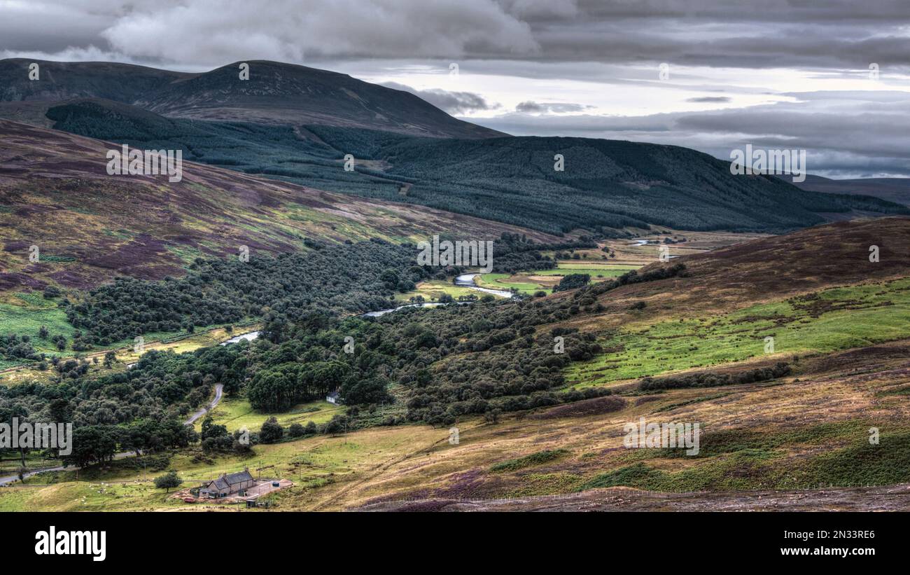 The River Helmsdale flowing down the Strath of Kildonan through the ...