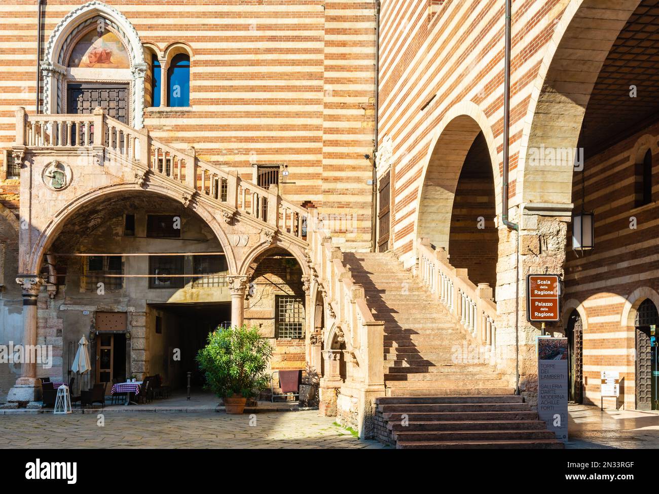 Gothic staircase of Palace of Reason (Palazzo della Ragione), historic ...