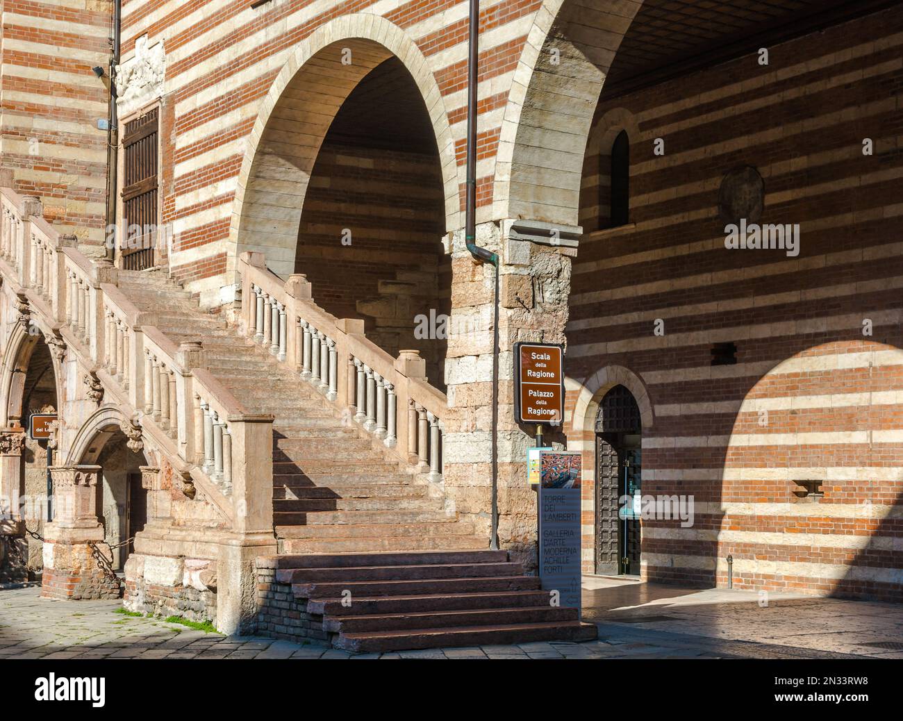 Gothic staircase of Palace of Reason (Palazzo della Ragione), historic ...
