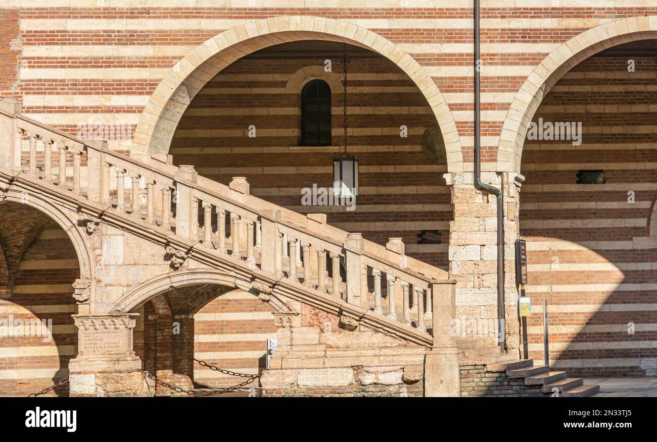 Gothic staircase of Palace of Reason (Palazzo della Ragione), historic ...
