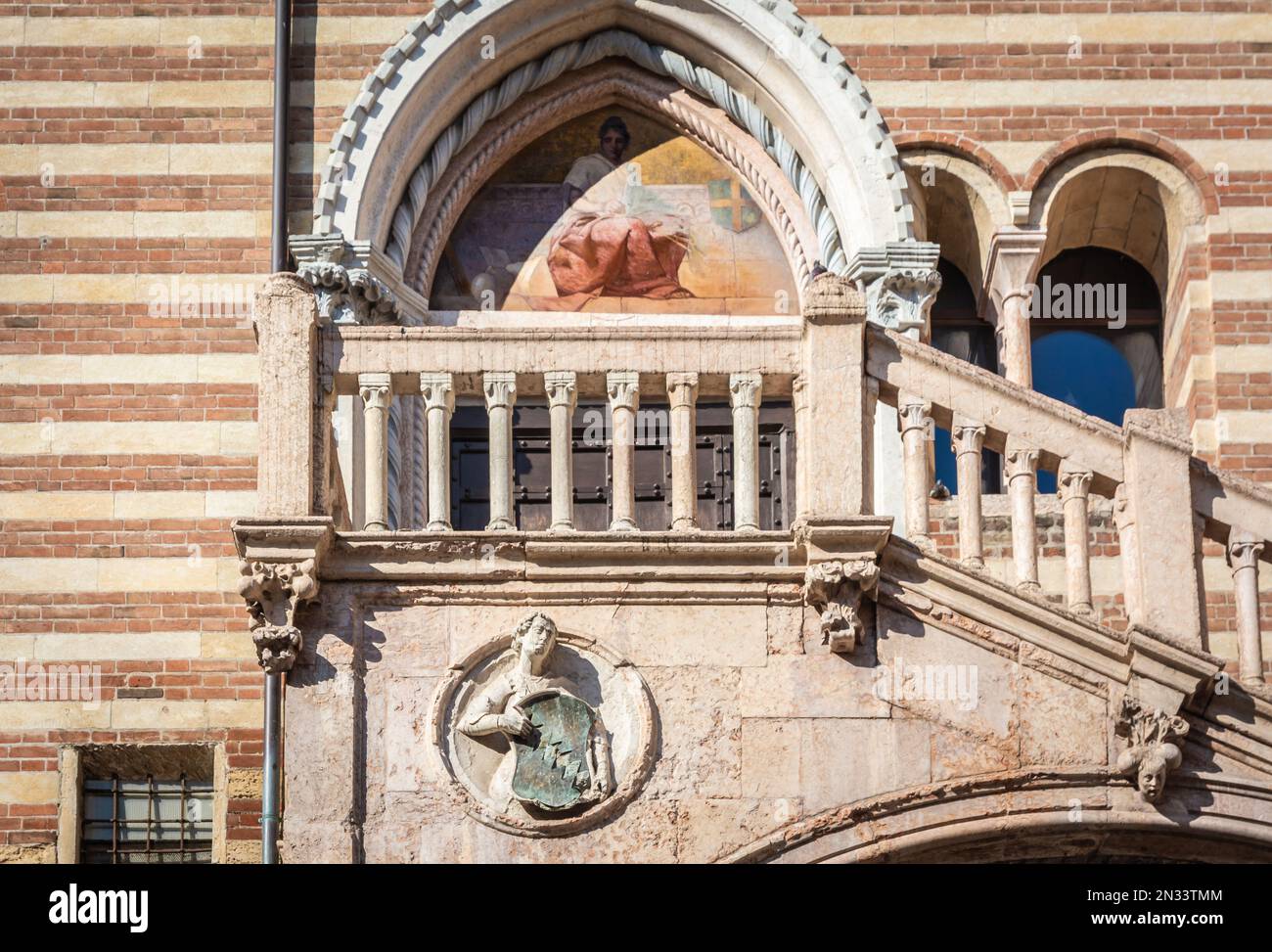 Gothic staircase of Palace of Reason (Palazzo della Ragione), historic ...