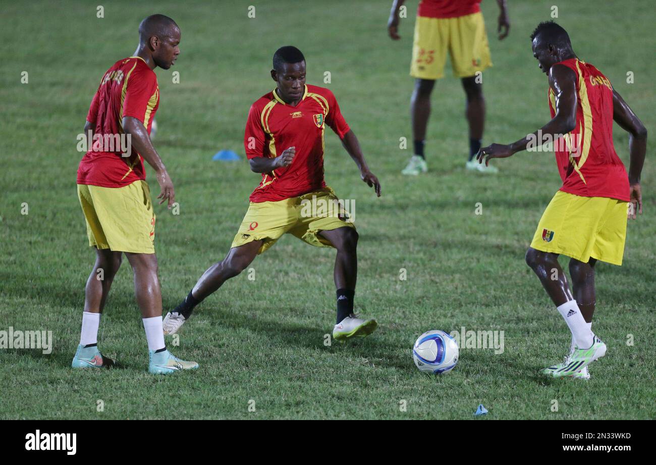Guinea soccer players attend a training session at the Estadio De La ...
