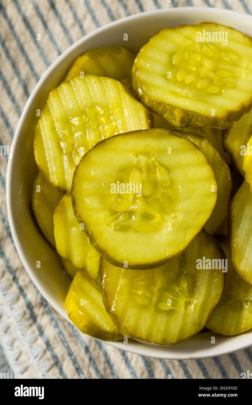 Homemade Preserved Dill PIckle Slices in a Bowl Stock Photo - Alamy