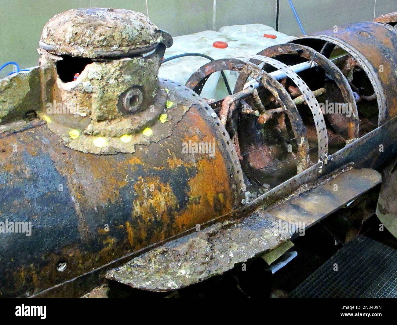 The Confederate submarine H.L. Hunley is seen at conservation lab in ...