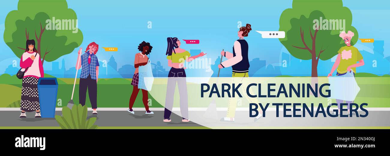 young people collecting trash into bags clean up garbage ecological ...