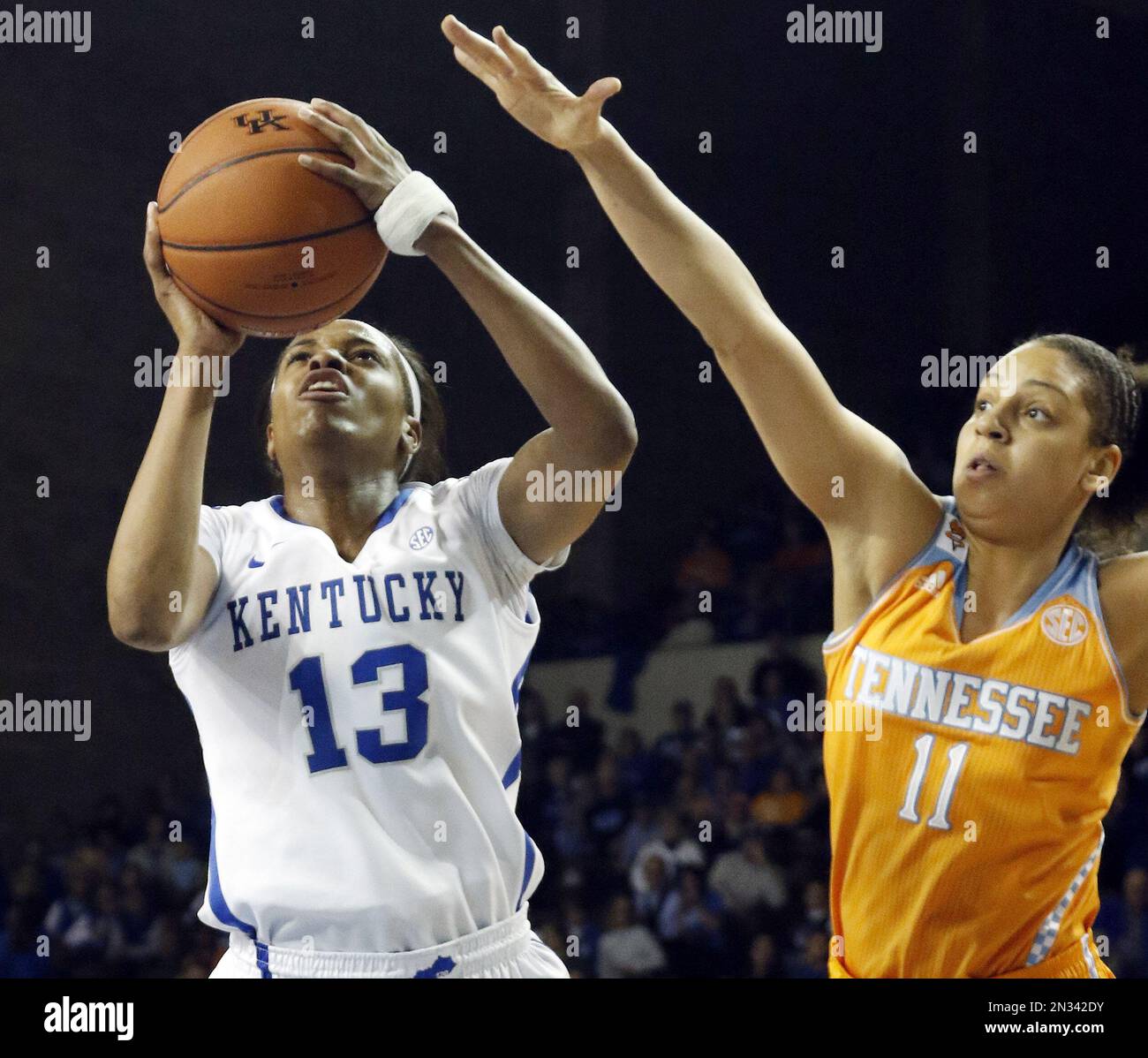 Kentucky's Bria Goss (13) shoots while defended by Tennessee's Cierra ...