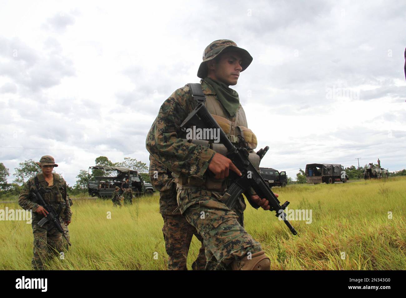 Paraguayan army soldiers patrol the area where German citizens Robert ...