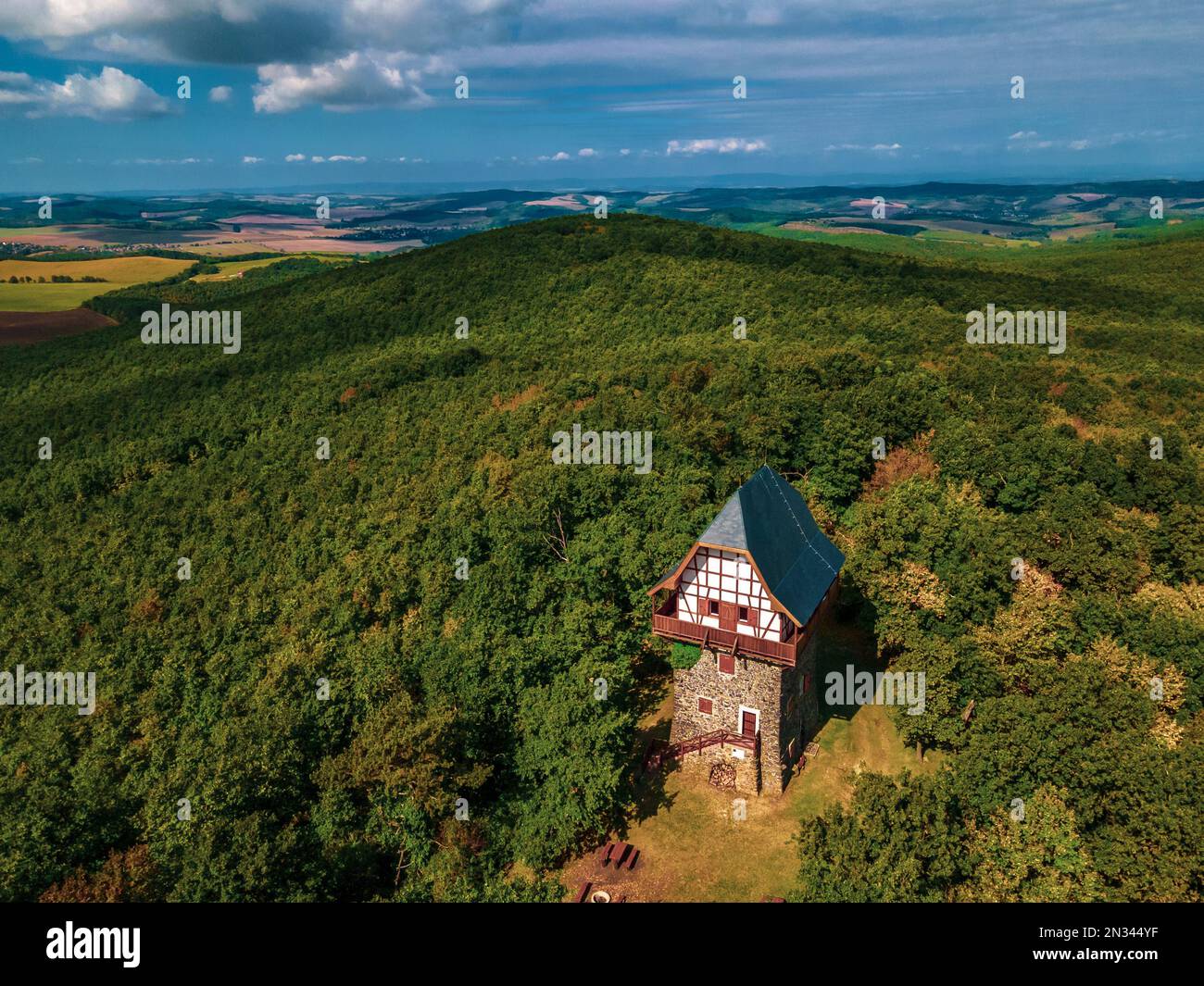 Aerial view of the special Sasbérc lookout and the Cserhát mountain ...