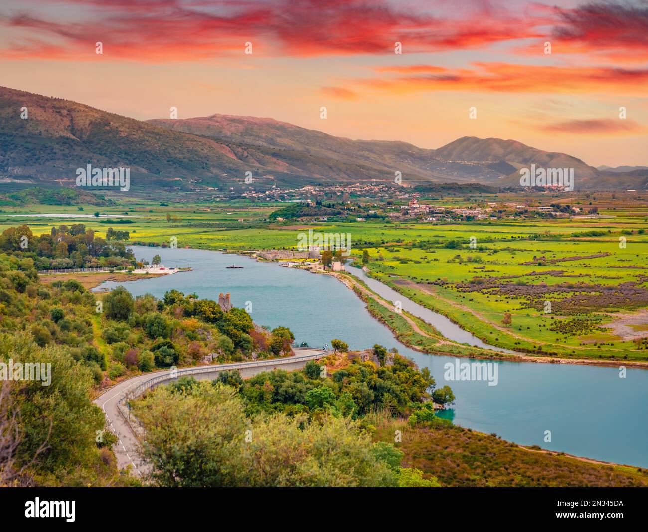 Aerial spring view of Butrint National Park with Venetian Triangle ...