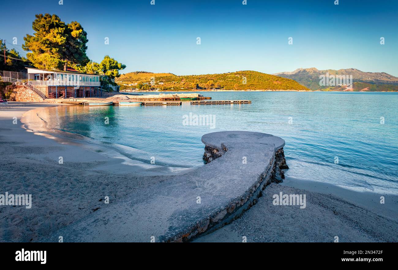 Wonderful seascape of Ionian sea with Corfu island on background ...