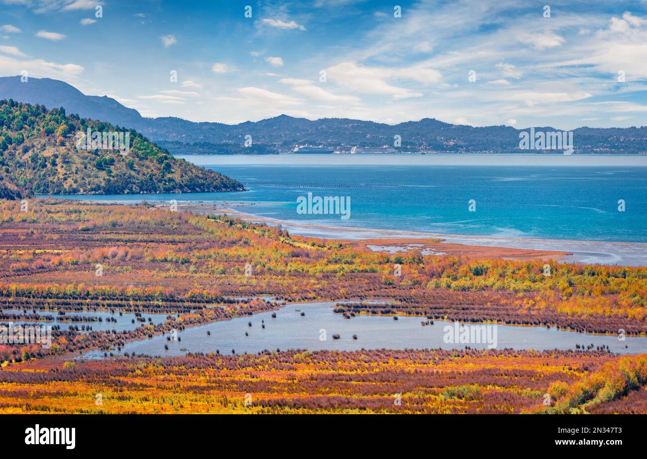 Aerial spring view of Butrint National Park with Corfu Island on ...