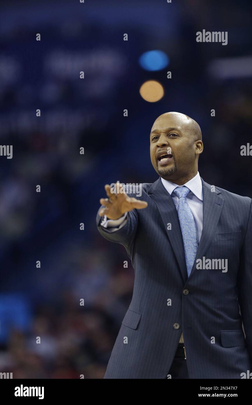 Denver Nuggets head coach Brian Shaw calls out from the bench in the ...