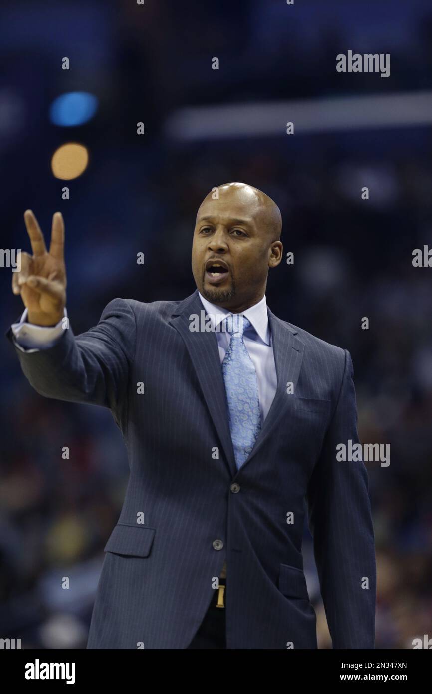 Denver Nuggets head coach Brian Shaw calls out from the bench in the ...